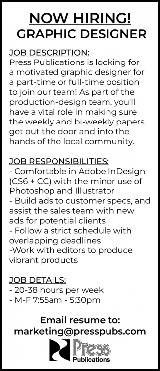 Graphic Designer, Press Publications, White Bear Lake, MN