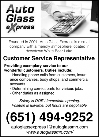 Customer Service Representative , Auto Glass Express