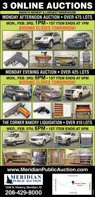 3 Online Auctions, Meridian Public Auction, Meridian, ID