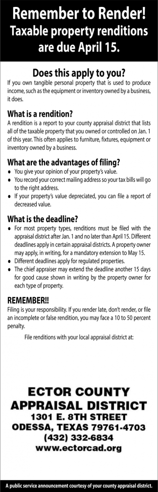 Remember To Render!, Ector County Appraisal District, Odessa, TX