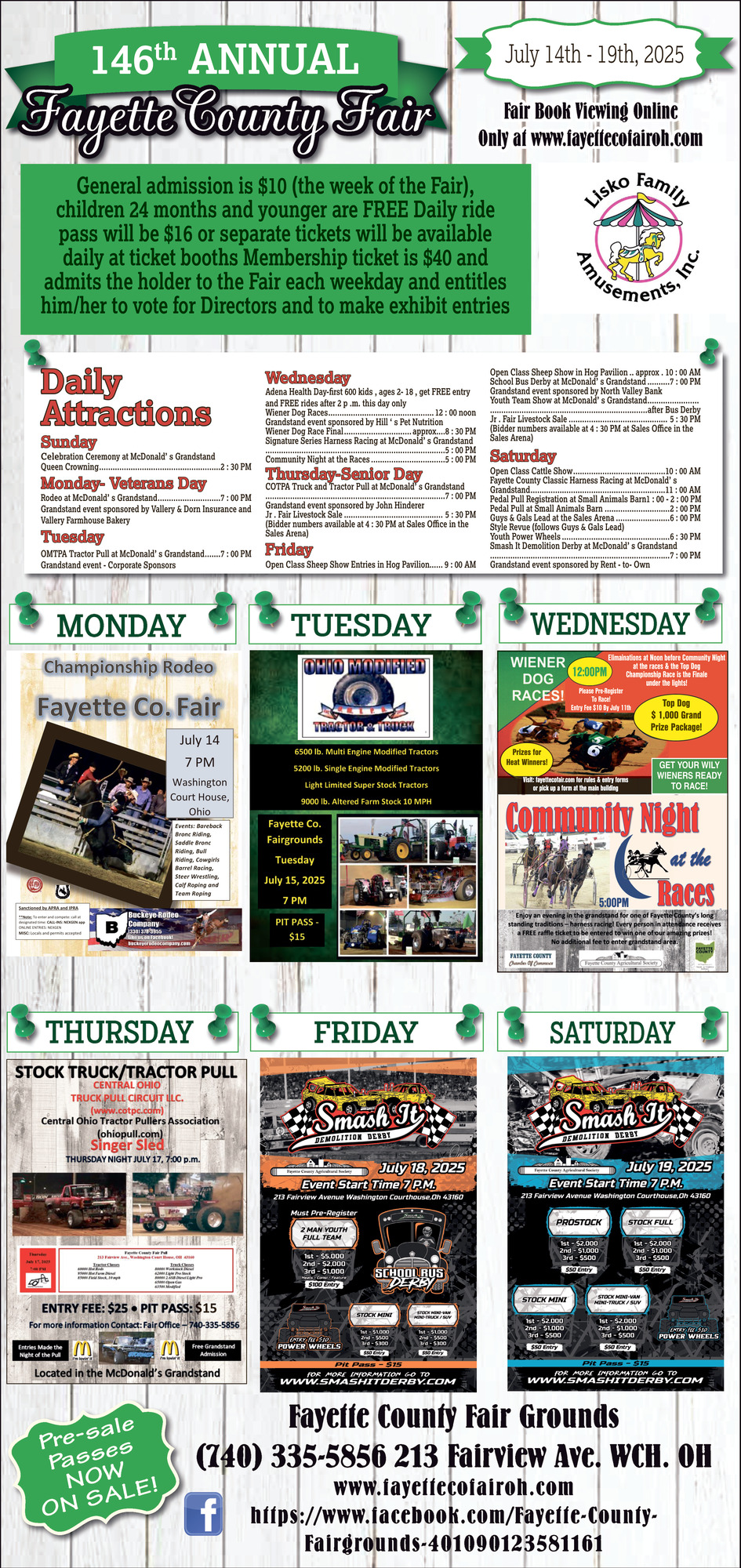 Daily Attractions, 146th Annual Fayette County Fair, Washington Court ...