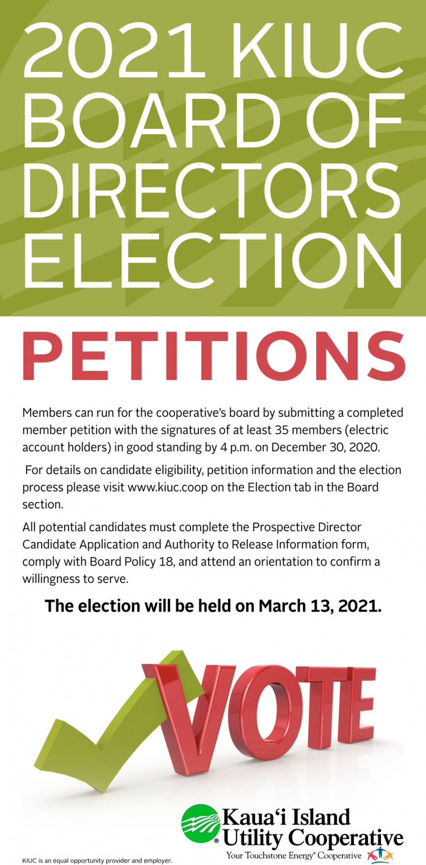 2021 KIUC Board of Directors Election Petitions, Kauai Island Utility ...