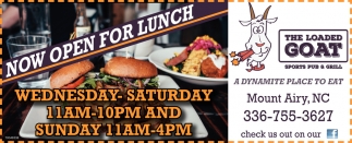 Now Open For Lunch, The Loaded Goat, Mount Airy, NC