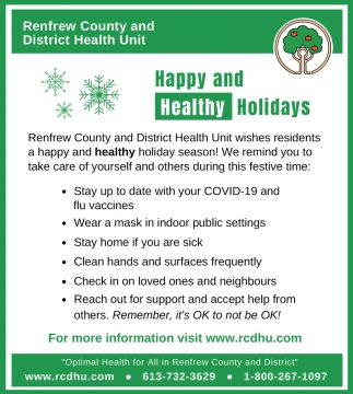 Happy And Healthy Holidays, Renfrew County And District Health Unit, Pembroke, ON