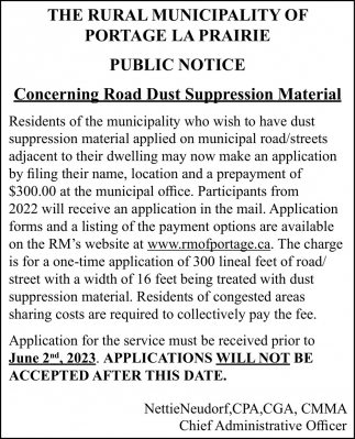 Public Notice, Rural Municipality of Portage La Prairie, Portage La ...