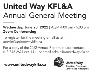 Annual General Meeting, United Way of KFLA, Kingston, ON