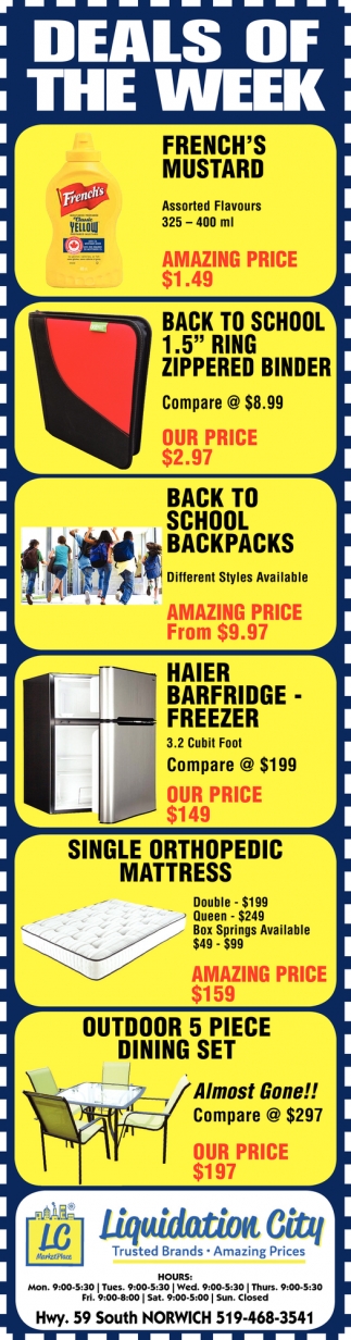 Deals Of The Week, Liquidation City, Norwich, ON